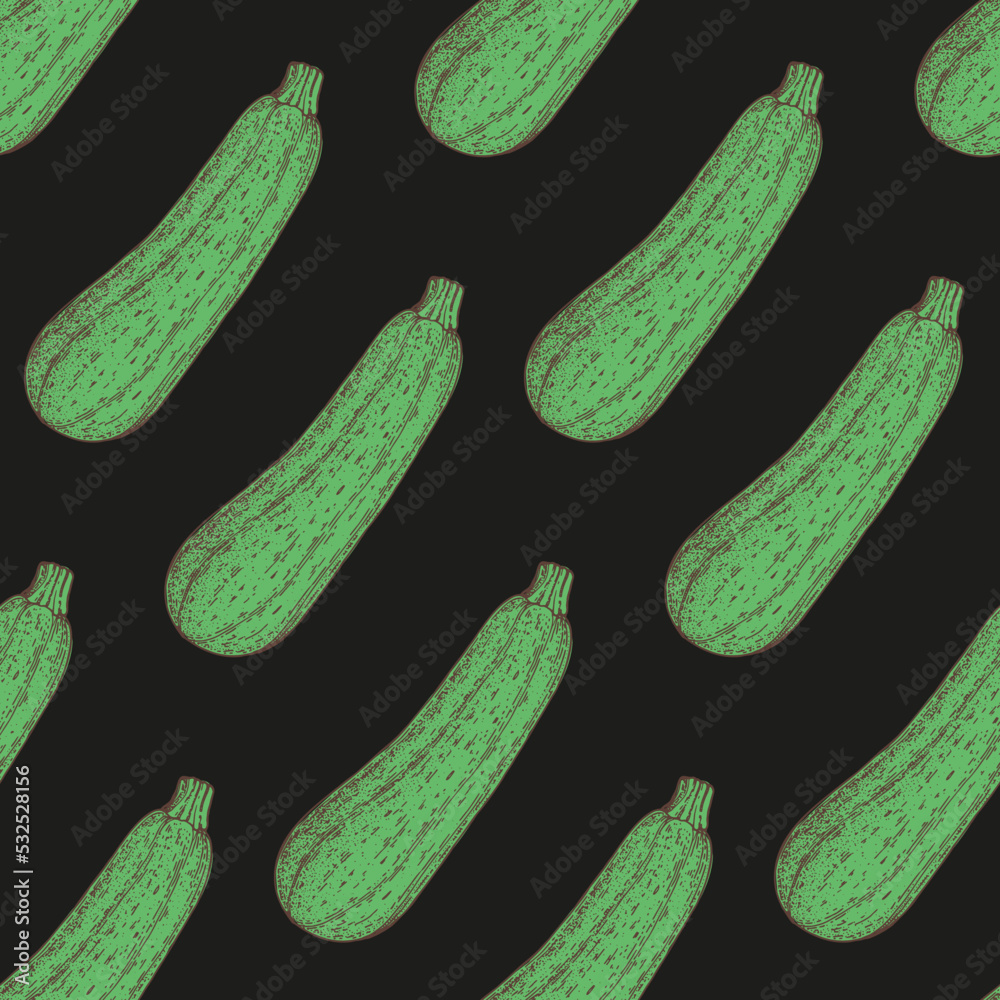 Zucchini seamless pattern. Hand drawn background. Vector illustration ...