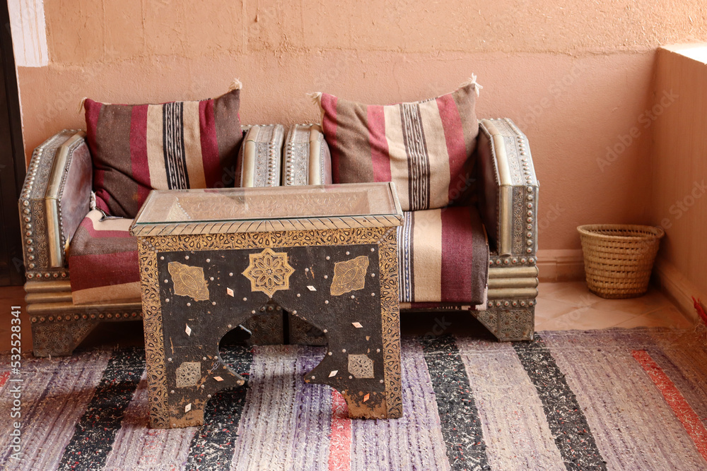 Arabic style sofa and table with typical Moroccan decoration Stock ...