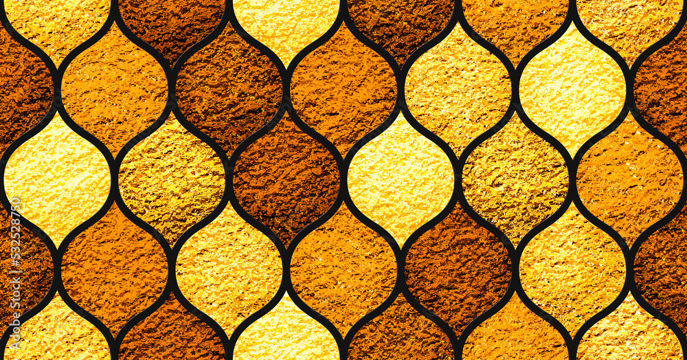 Gold stained glass window. Seamless yellow pattern for modern design ...