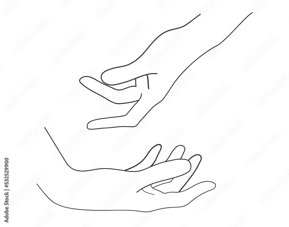 Silhouette of hands. Outline hands on white background. Hand lineart ...