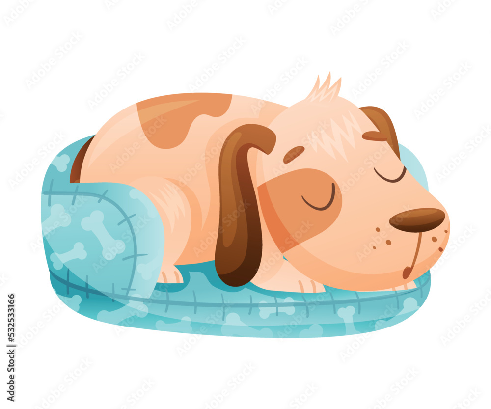 Cute Dog as Domestic Pet Sleeping Cuddling on Cot Vector Illustration ...