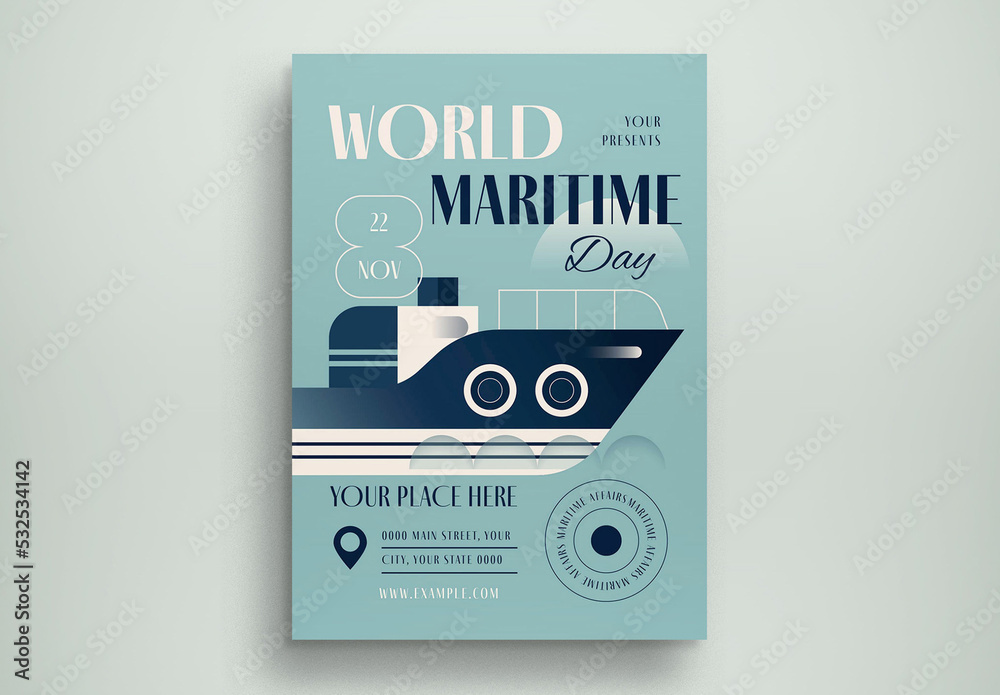 Soft Blue Modern Design World Maritime Flyer Layout Stock Template ...