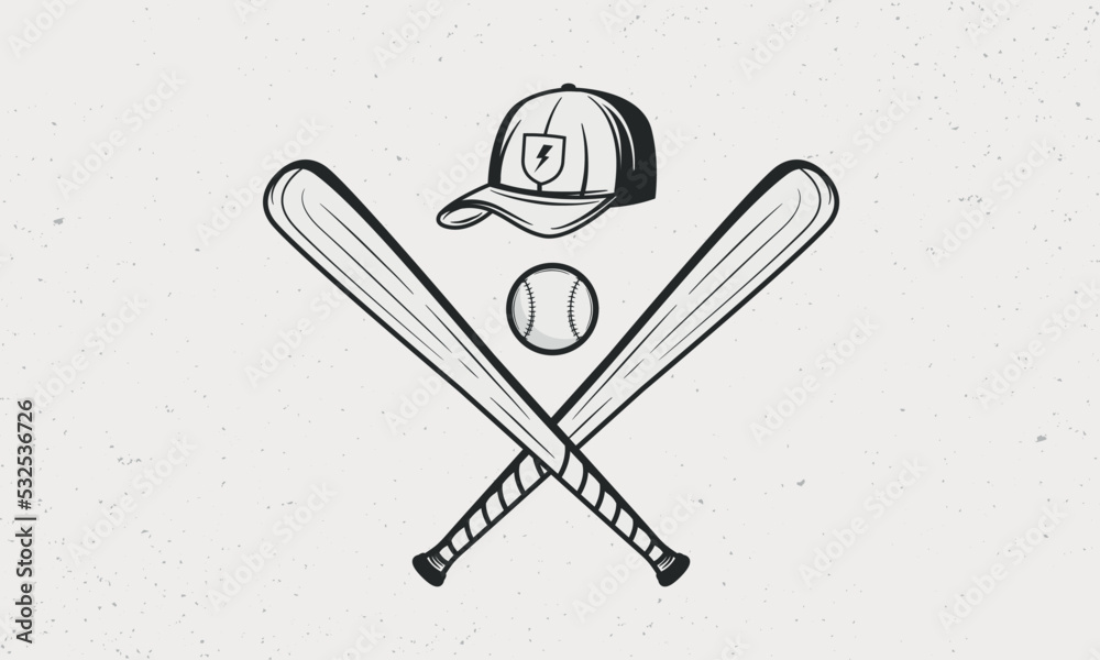 Baseball bats, ball and cap icons. Vintage design elements for logo ...
