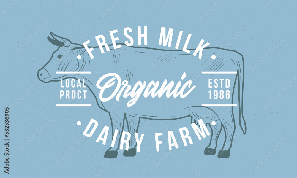 Cow Milk logo. Fresh trendy milk logo emblem. Poster with cow ...