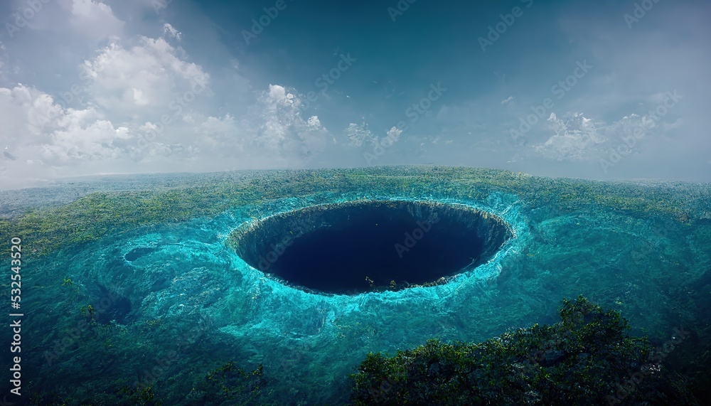 An Illustration of the great blue hole in Belize, Deep blue chasm, Deep ...