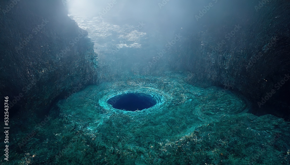 An Illustration of the great blue hole in Belize, Deep blue chasm, Deep ...