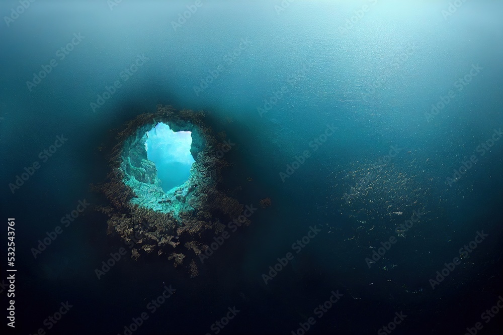 An Illustration of the great blue hole in Belize, Deep blue chasm, Deep ...