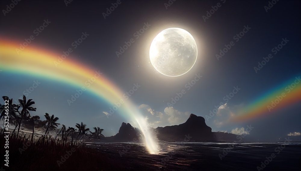 An illustration of a moonbow seen in Hawaii also known as a Lunar ...