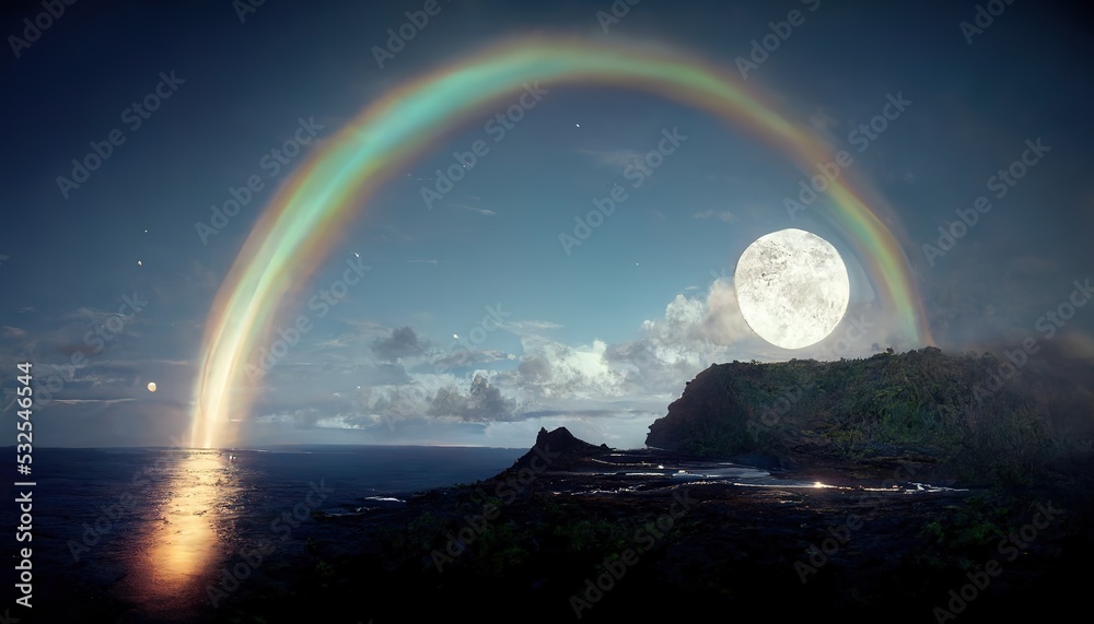 An illustration of a moonbow seen in Hawaii also known as a Lunar ...