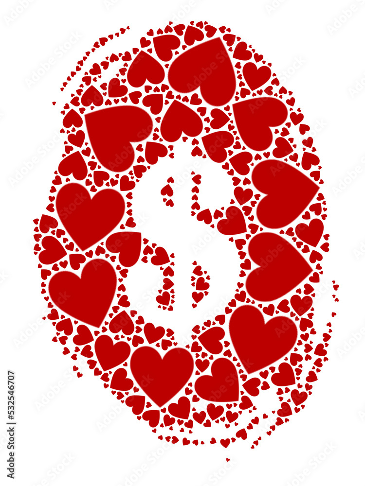 Red hearts of dollar symbol icon on transparent back digital image PNG ...