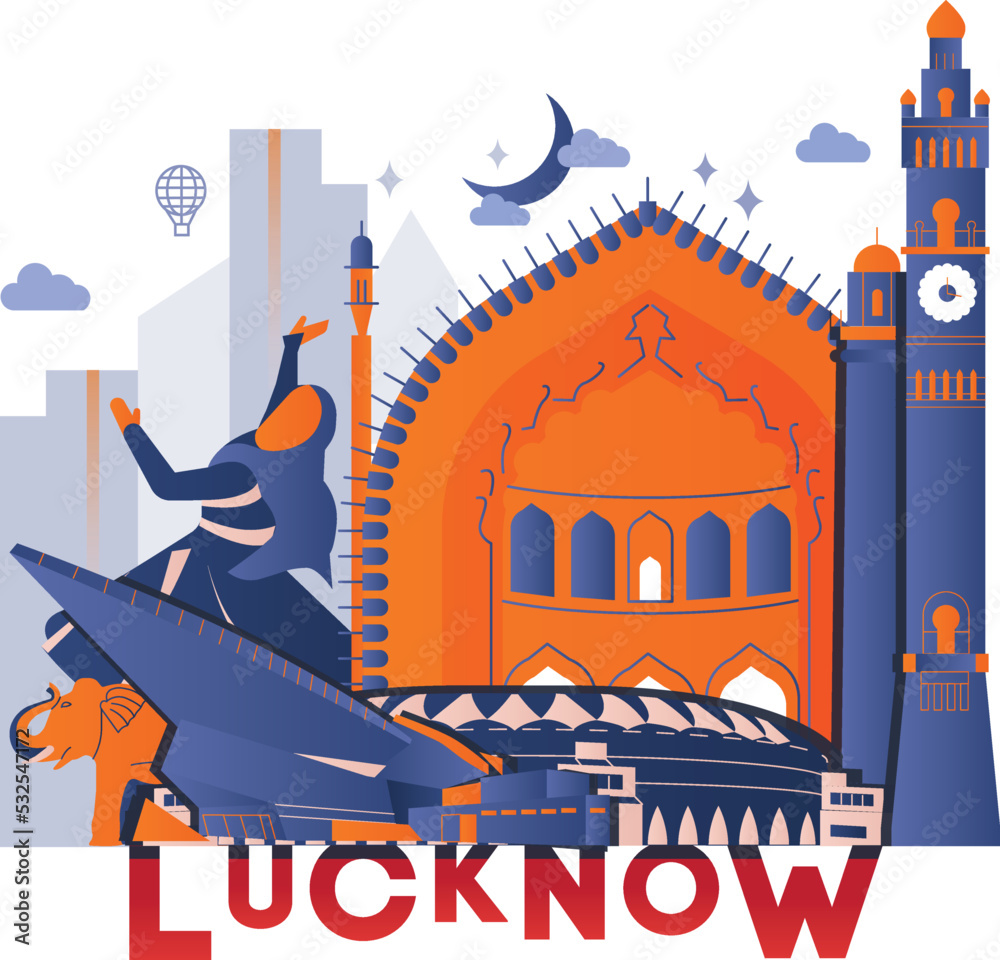 Typography word Lucknow branding technology concept. Collection of flat ...
