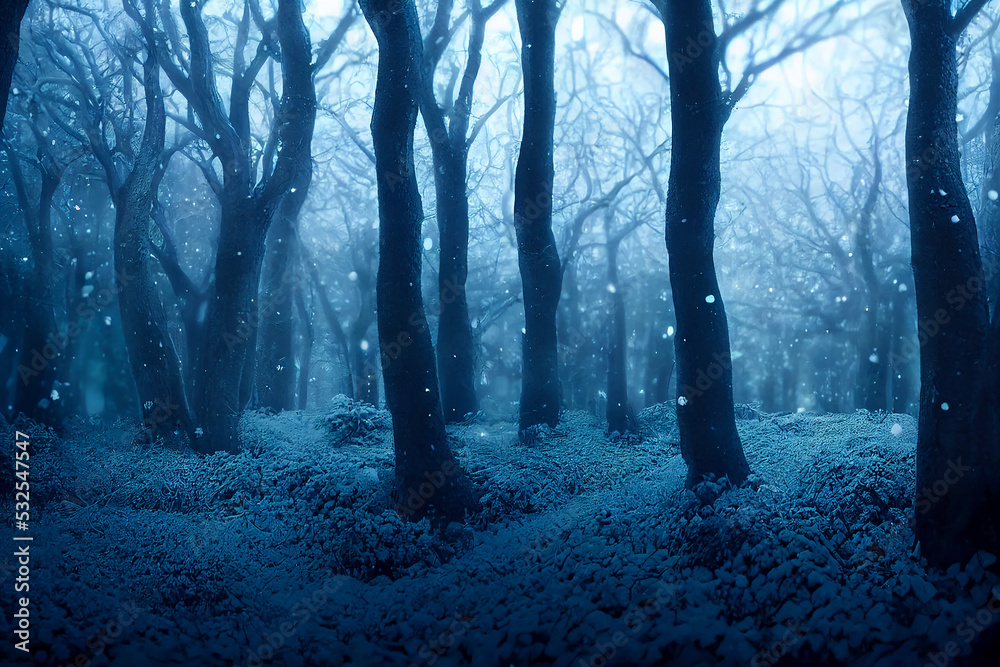 blue enchanted magical forest concept illustration, created with ...