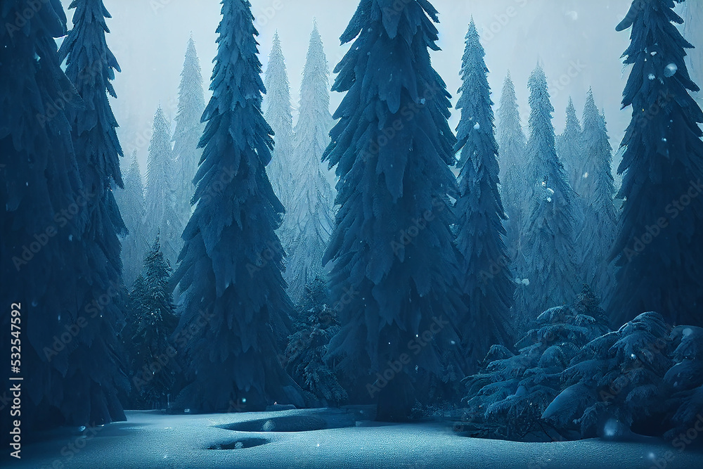 enchanted forest with snow and winter Stock-Illustration | Adobe Stock