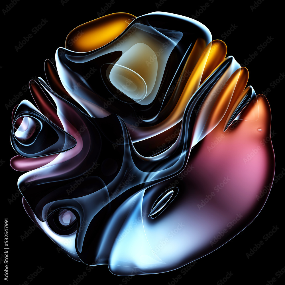 3d render of abstract art of surreal 3d ball or sphere in curve wavy ...