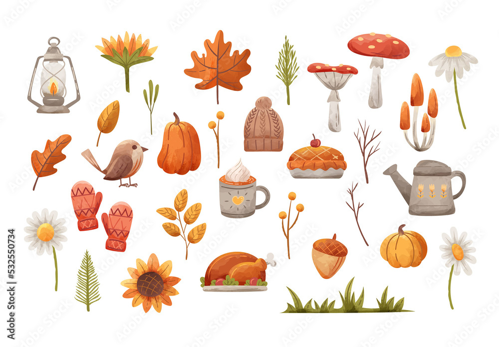 Autumn Fall Thanksgiving Vector Clipart Illustrations Stock Template ...
