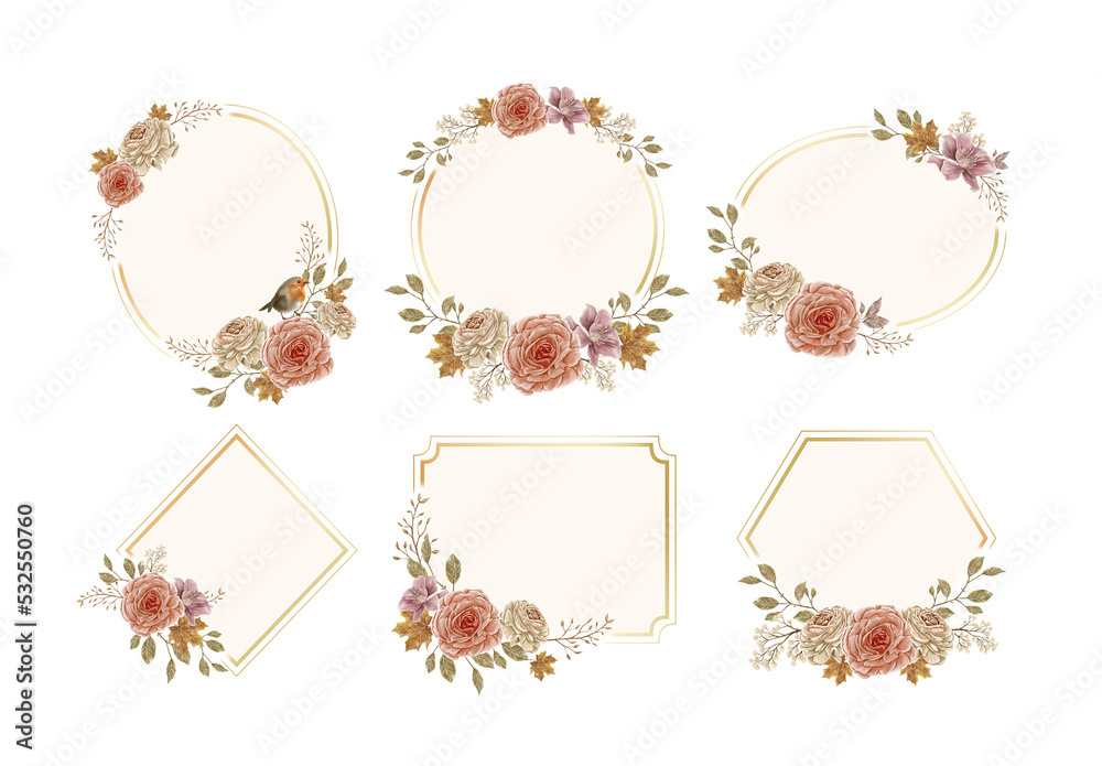Floral Frames with Rustic Fall Autumn Flower Illustrations Stock ...