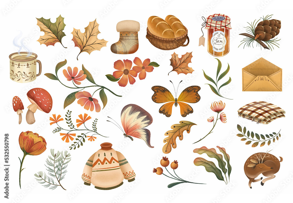 Autumn Fall Thanksgiving Clipart Illustrations with Warm Rustic Style ...