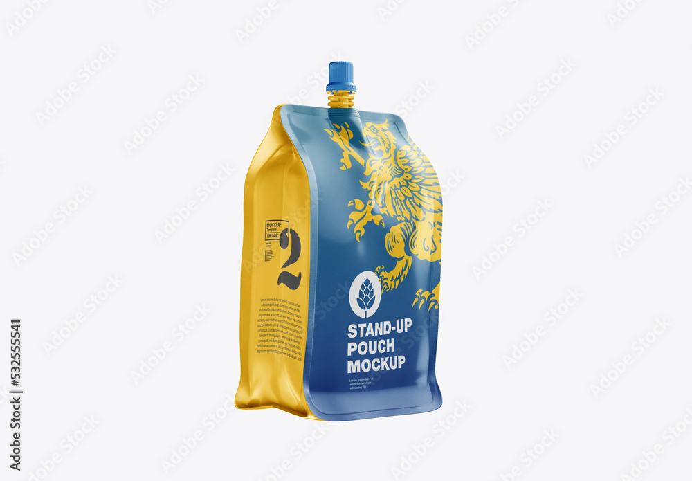Liquid Glossy Stand-Up Pouch Mockup Stock Template | Adobe Stock