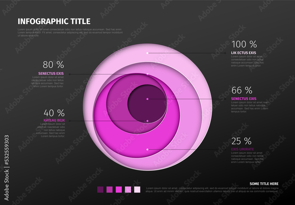 Dark Infographic Template with Percentages and Purple Accent Stock ...