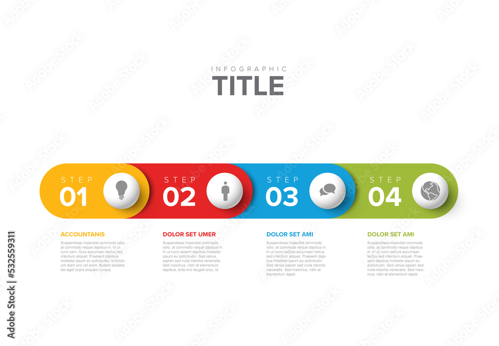 Four Rounded Steps Elements Template with Stripes and Spheres Stock ...