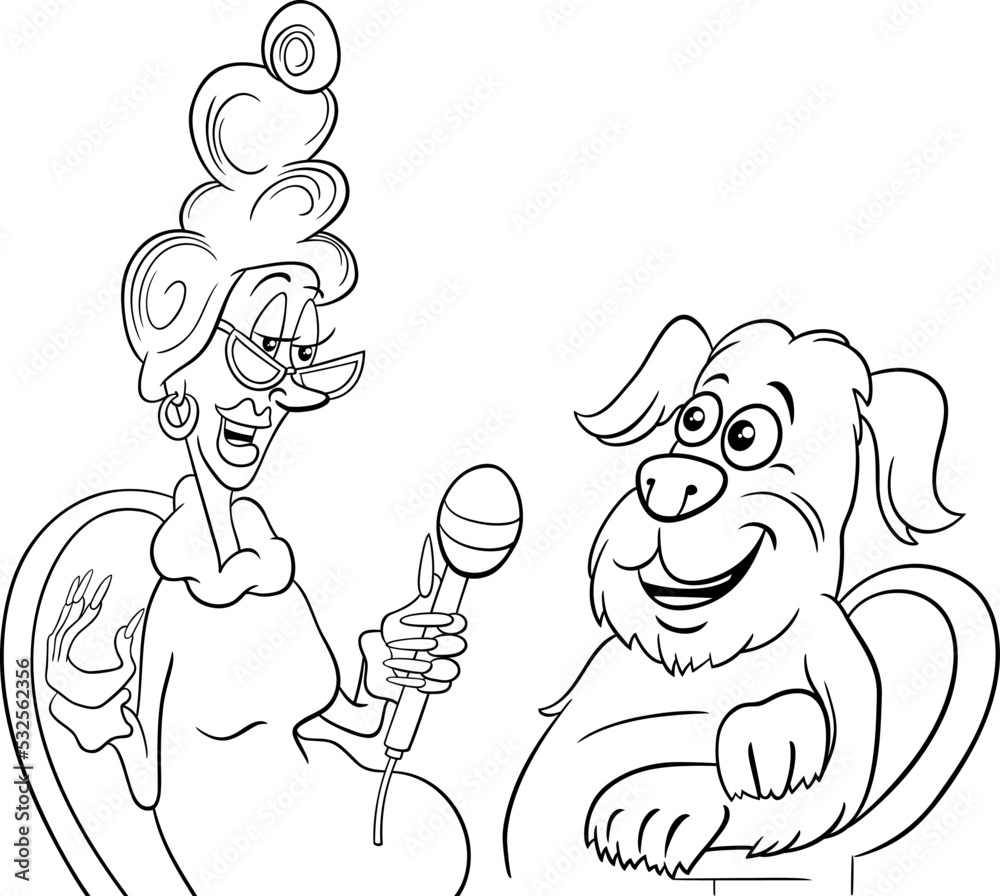 cartoon dog giving an interview to a journalist coloring page Stock ...