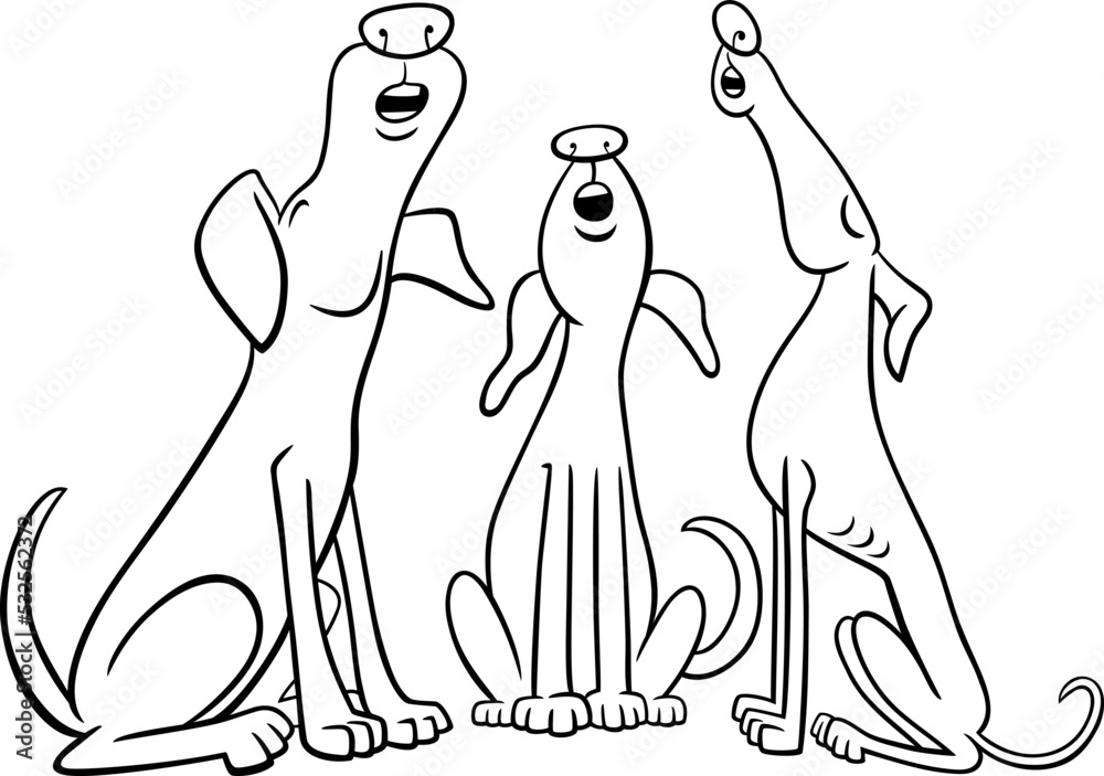 cartoon barking or howling dogs characters coloring page Stock Vector ...