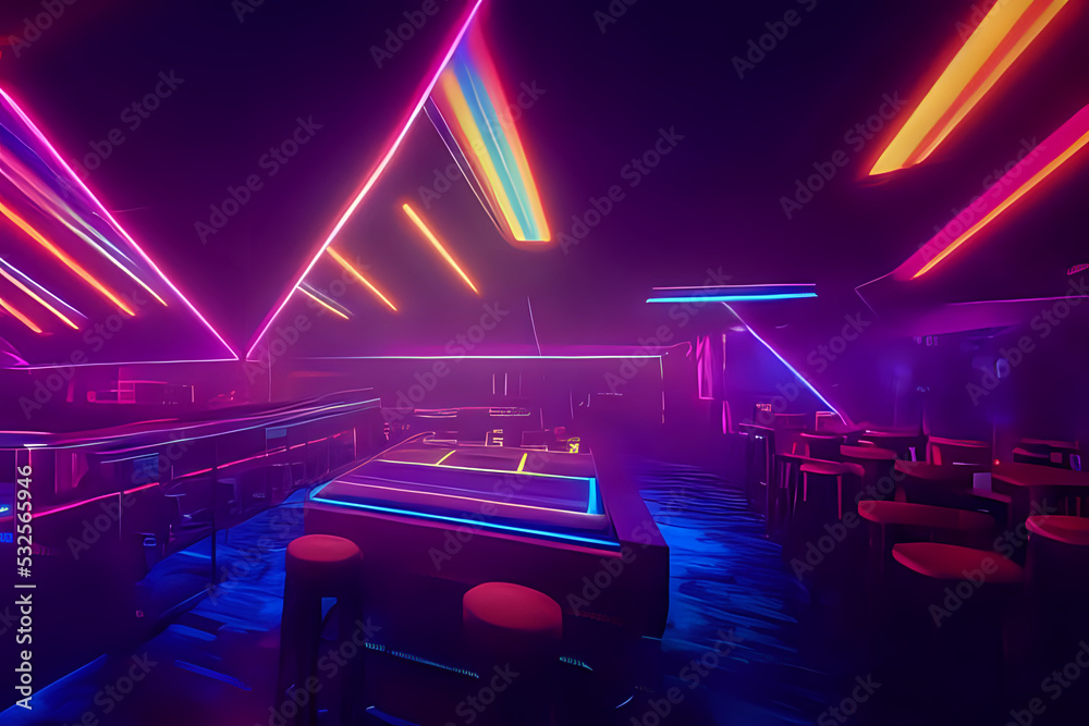 Bar with neon lights and chairs Stock Illustration | Adobe Stock