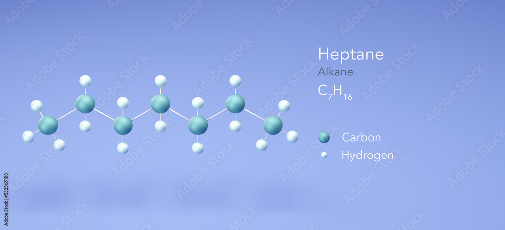 heptane, molecular structures, alkane, 3d model, Structural Chemical ...