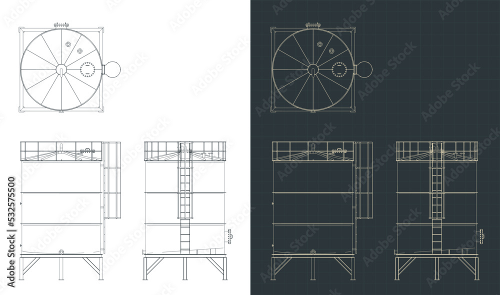 Storage tank blueprints Stock Vector | Adobe Stock