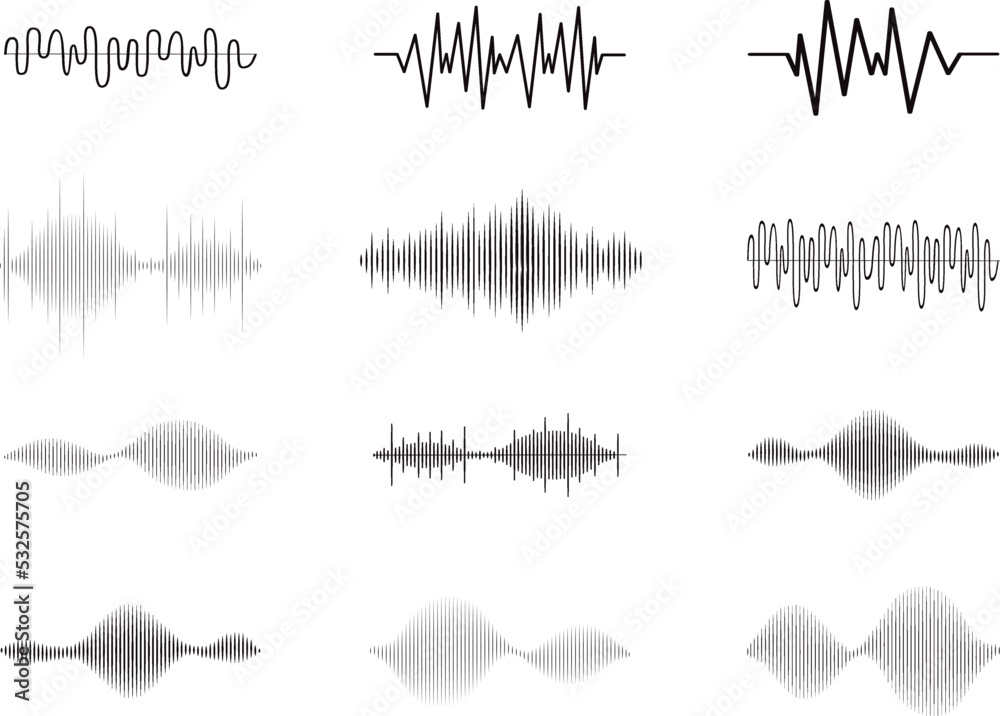 Sound audio wave vector. Icon set isolated on white background ...
