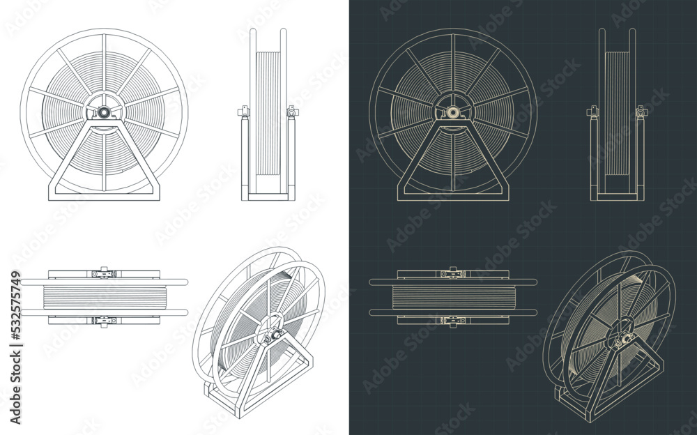 High voltage cable drum blueprints illustrations Stock Vector | Adobe Stock