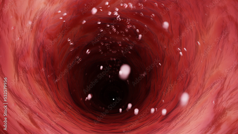 Red blood vessel. Vein under the microscope. Texture of blood vessels ...