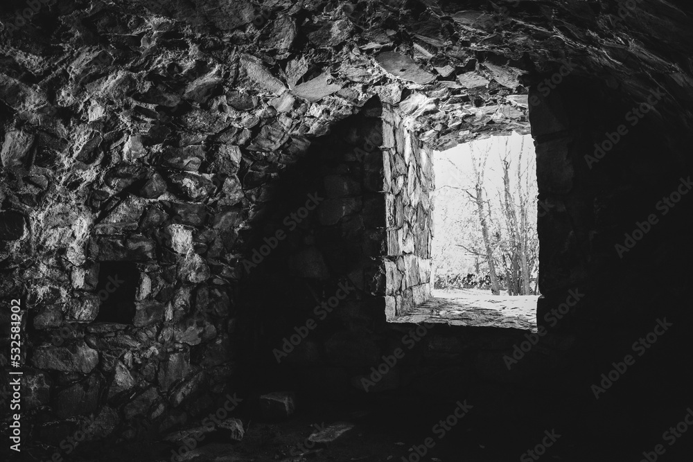 Dungeon and tunnel in Sveaborg fortress. Helsinki, Finland. Atmospheric ...