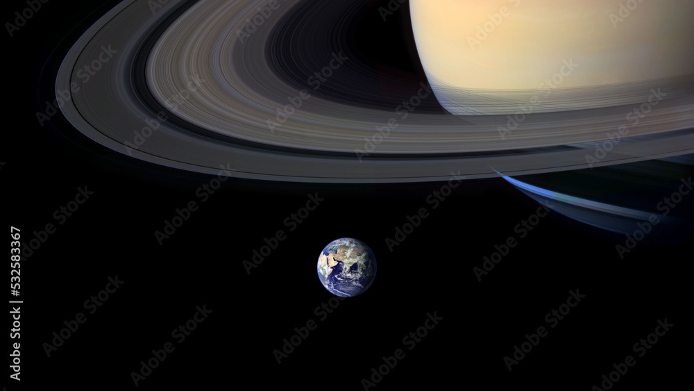 Accurate size comparison of Earth and Saturn. Planets of Solar System ...