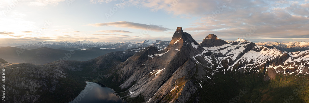 Stetinden StaÌ dda obelisk mountain Narvik norway aerial Stock Photo ...