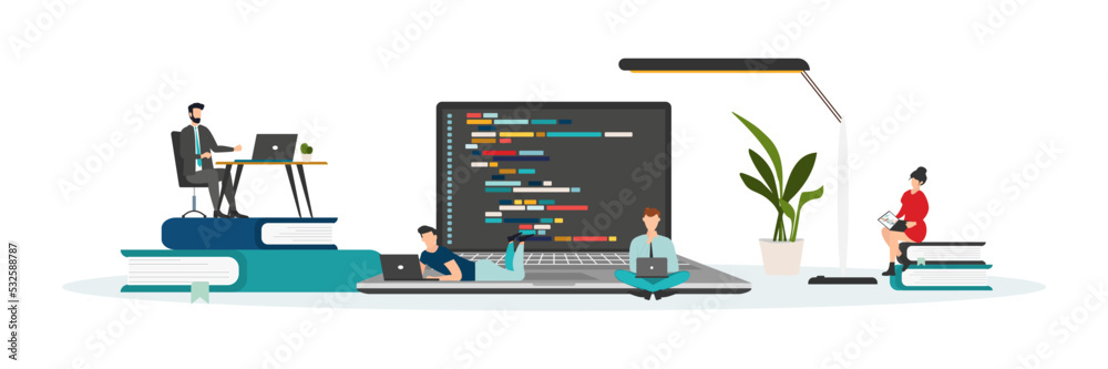 Сoding And Programming Software Window Laptop Computer Screen Concept Vector Illustration