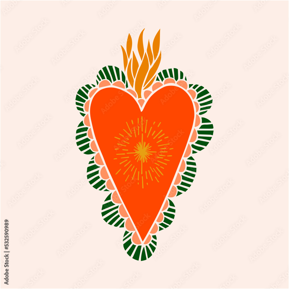 Sacred Heart love Folk Art color Illustration hand made Stock Vector ...