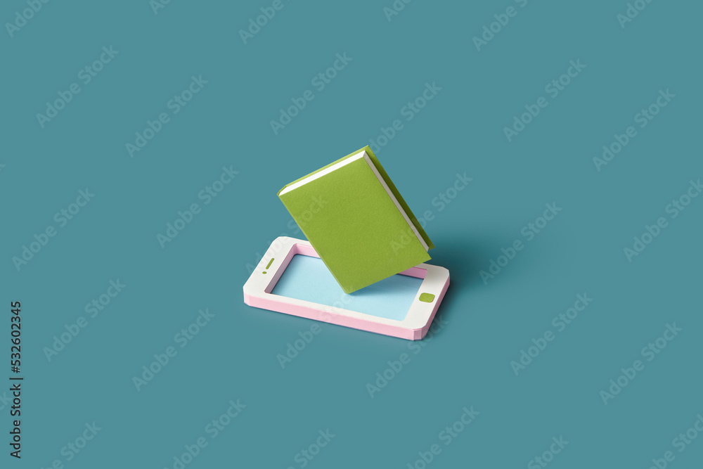 Papercraft mobile phone and book. Stock Photo | Adobe Stock