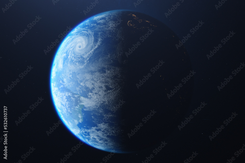 Planet Earth Globe Half Day and night illuminated. Stock Photo | Adobe ...