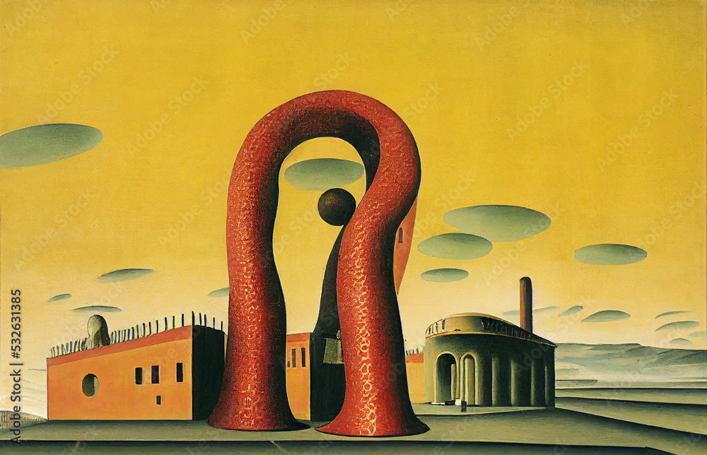 Tentacle attacking an ancient city. Lovecraft monster in surrealism ...
