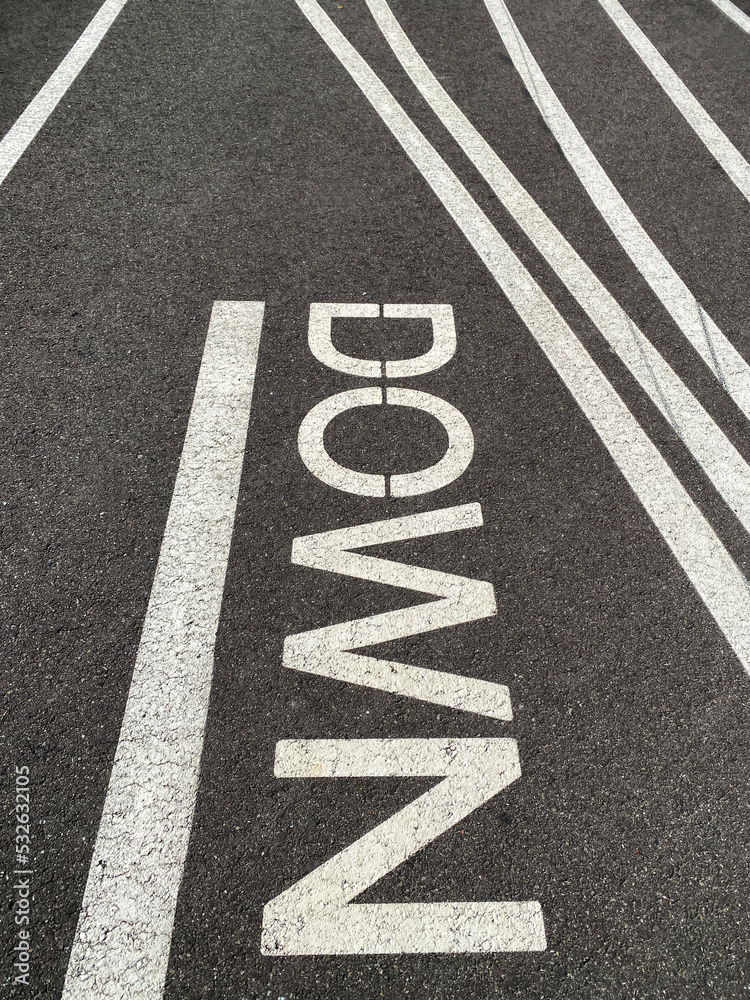 tarmac road with lines and word Stock Photo | Adobe Stock