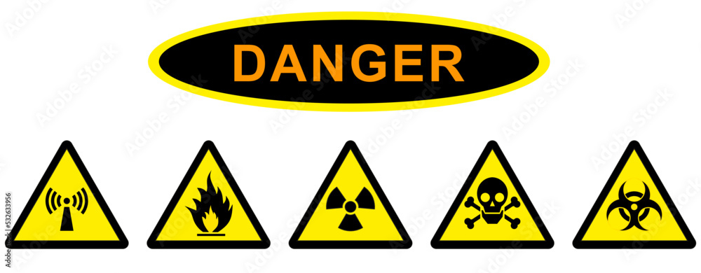 Vector hazardous material signs. Globally Harmonized System warning ...