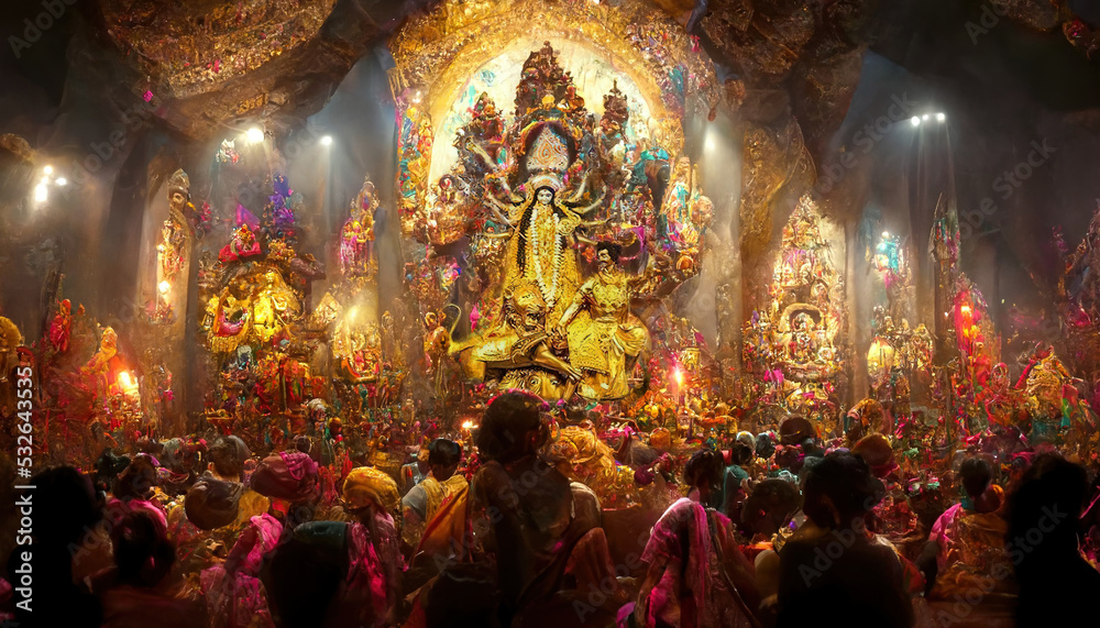 AI generated photos of a large pandal for Durga puja in Kolkata, India ...