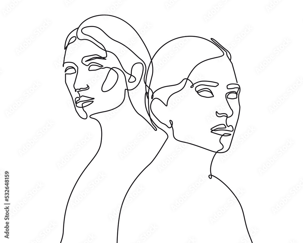 Female Faces Couple Line Art Drawing Woman Face Minimalist