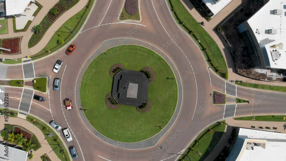 4K Drone Overhead Video of Traffic Roundabout at University Town Center ...