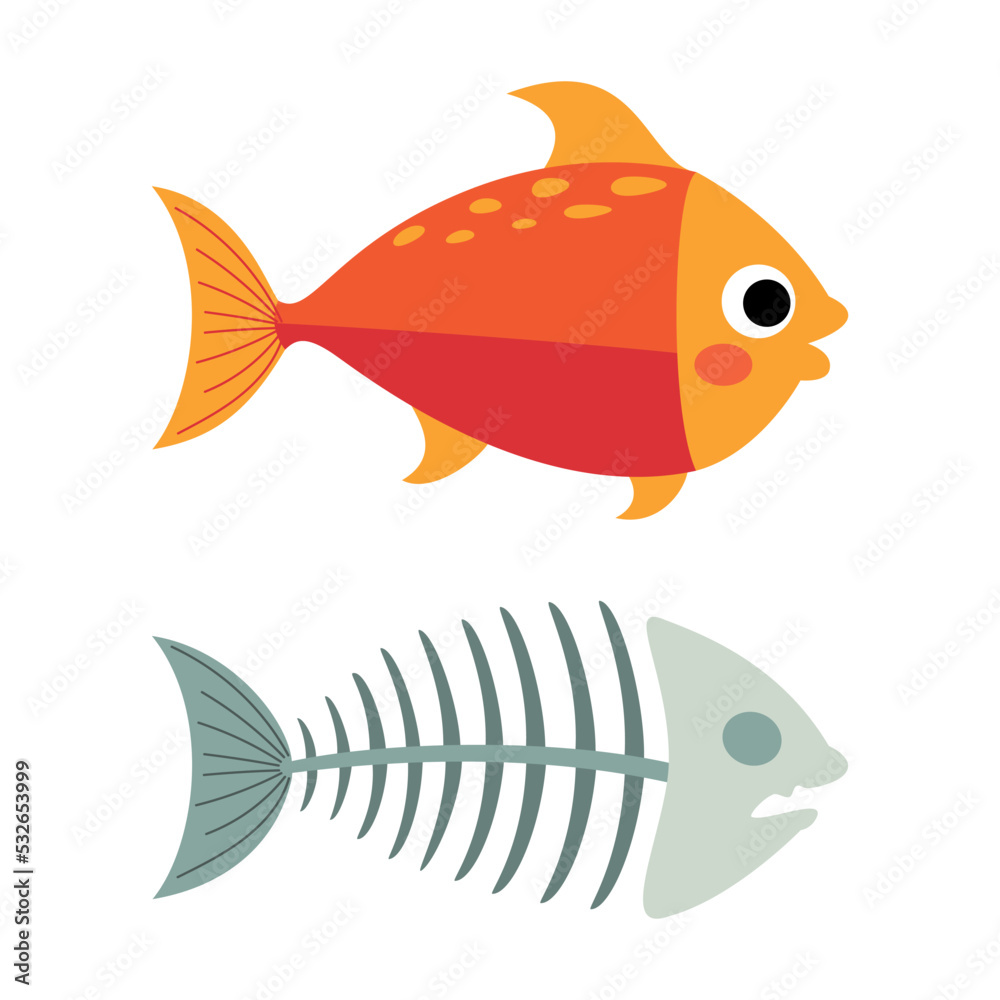 Cartoon Drawing Of A Fish Bone Stock Vector | Adobe Stock