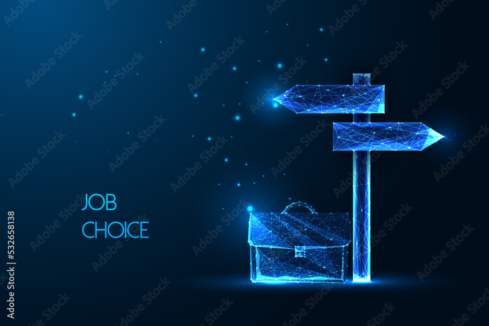 Concept of job, career choice with signpost, direction sign and ...