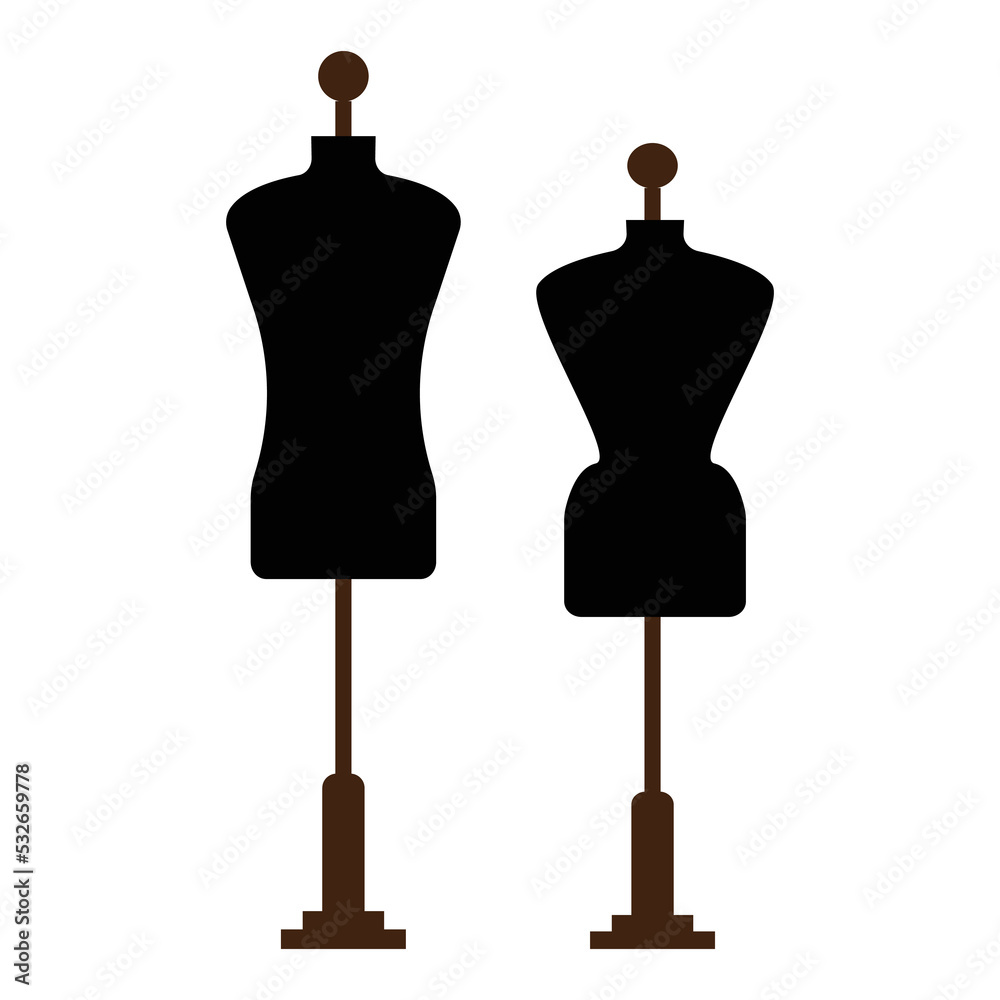 Vintage mannequin for female body. Manikin icon. Black empty torso ...