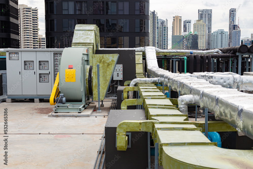 Aerial view of chilled water fan coil unit air conditioner is water ...
