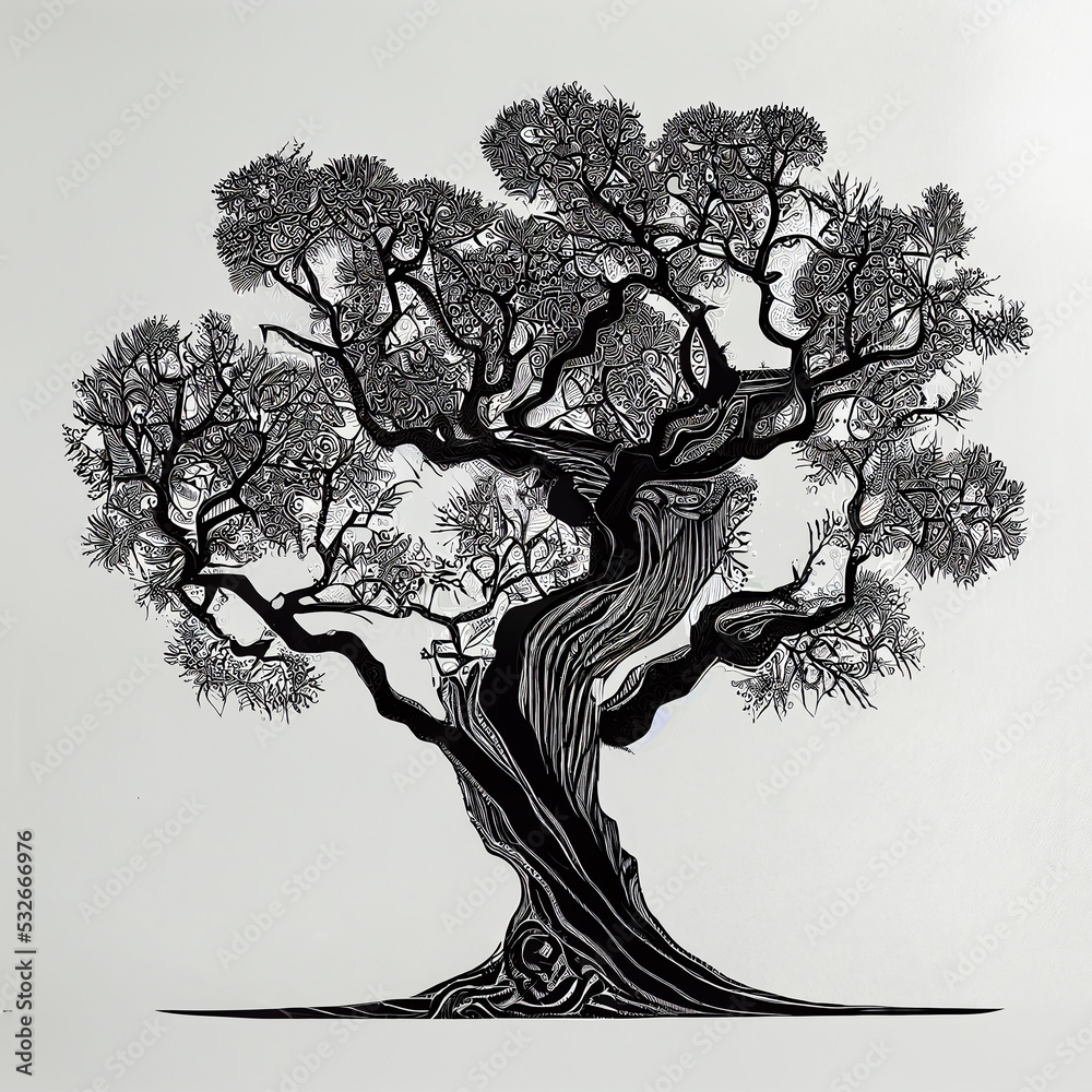 Hand sketch of oak tree, black and white illustration Stock ...